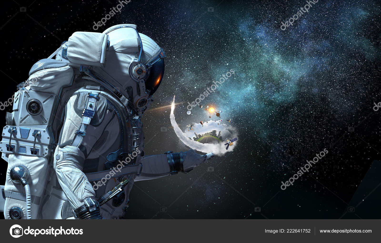 Spaceman and his mission. Mixed media — Stock Photo © SergeyNivens ...