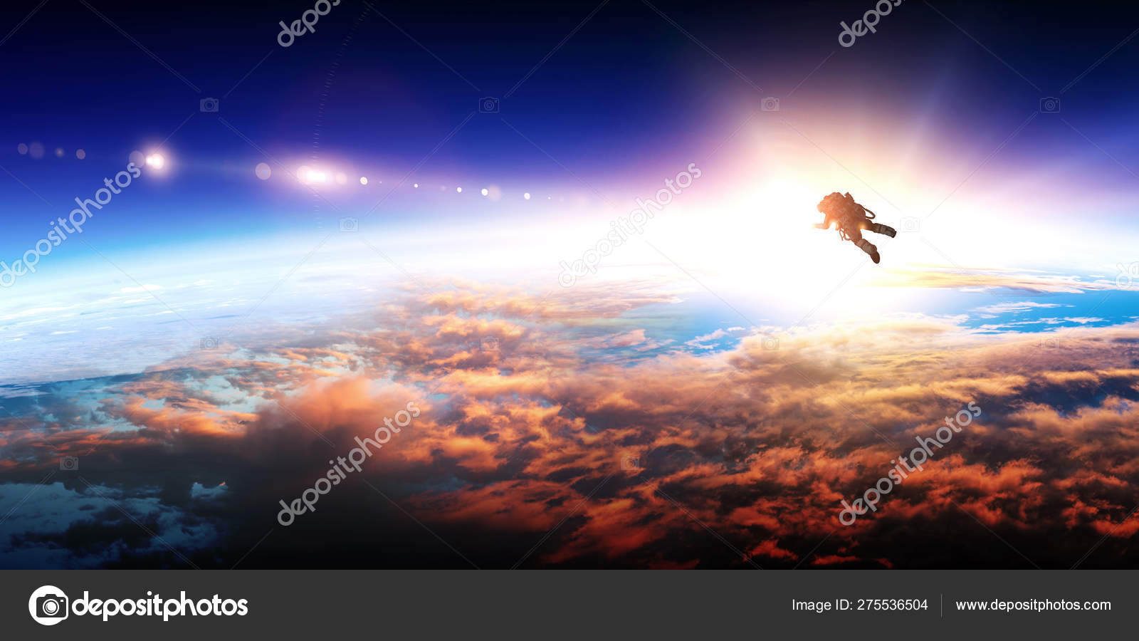 Spaceman and planet, human in space concept — Stock Photo ...