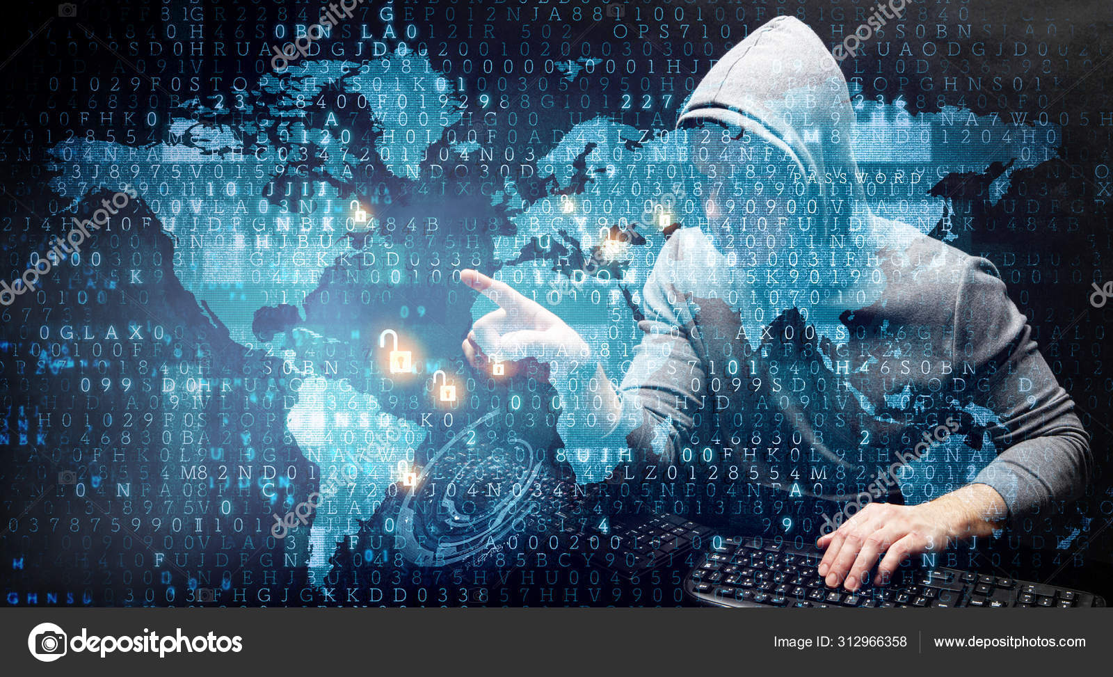 Hacker in hoodie dark theme Stock Photo by ©SergeyNivens 312966358
