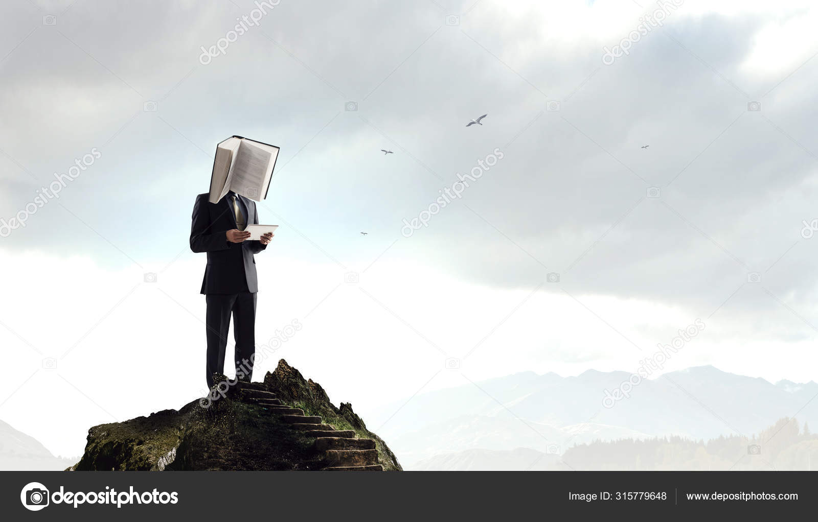 His head full of knowledge. Mixed media Stock Photo by ©SergeyNivens ...