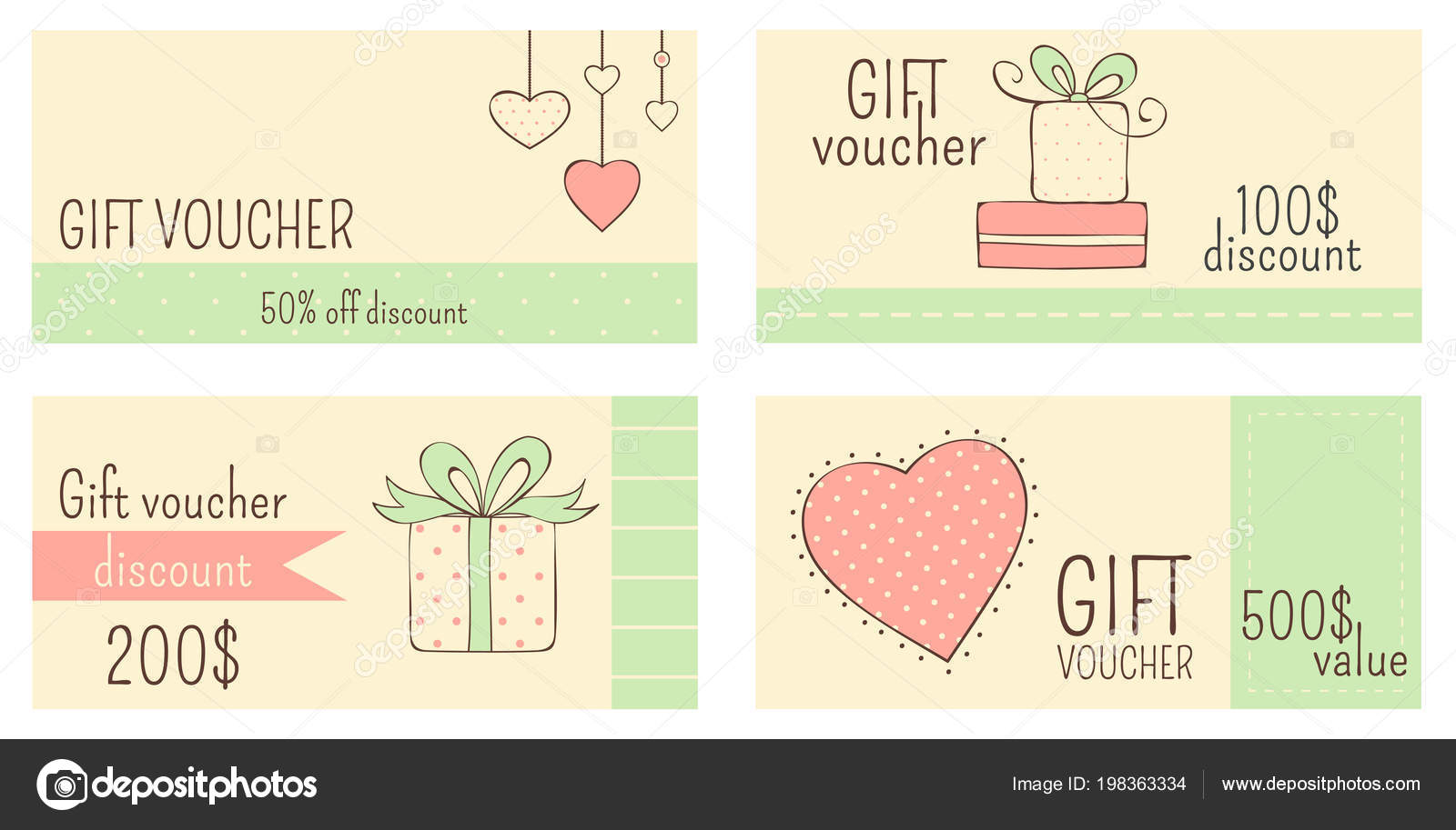 Set Horizontal Gift Voucher Label Coupon Sticker Retro Romantic Style ...
