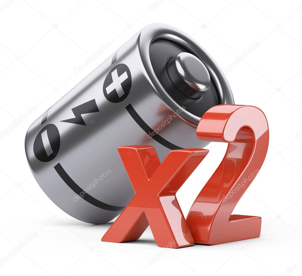 Big Li ion cel con s mbolo X2. Aumento de la bater a. ilustraci n 3d aislado en un blanco. 2024