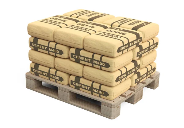 Cement bags stack on wooden pallet. Isolated on white background ...