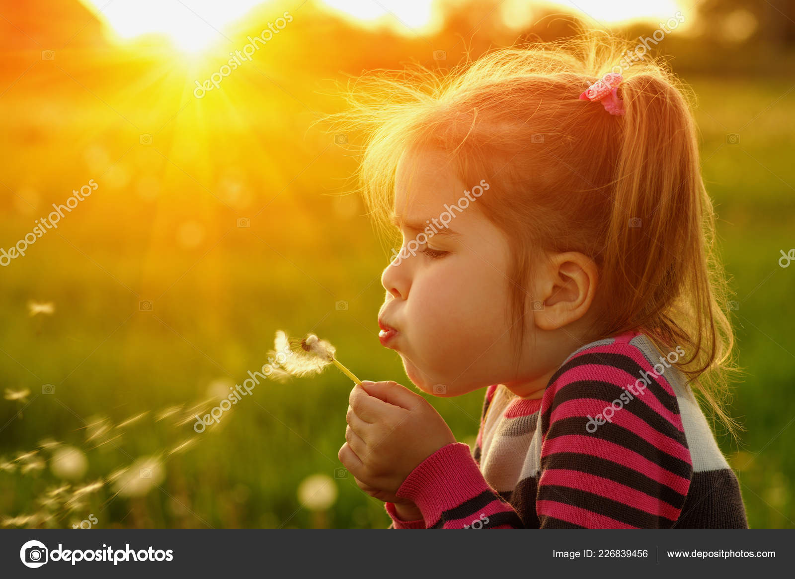 Girl Blowing Dandelion Outdoors Spring Field — Stock Photo © Ale-ks ...