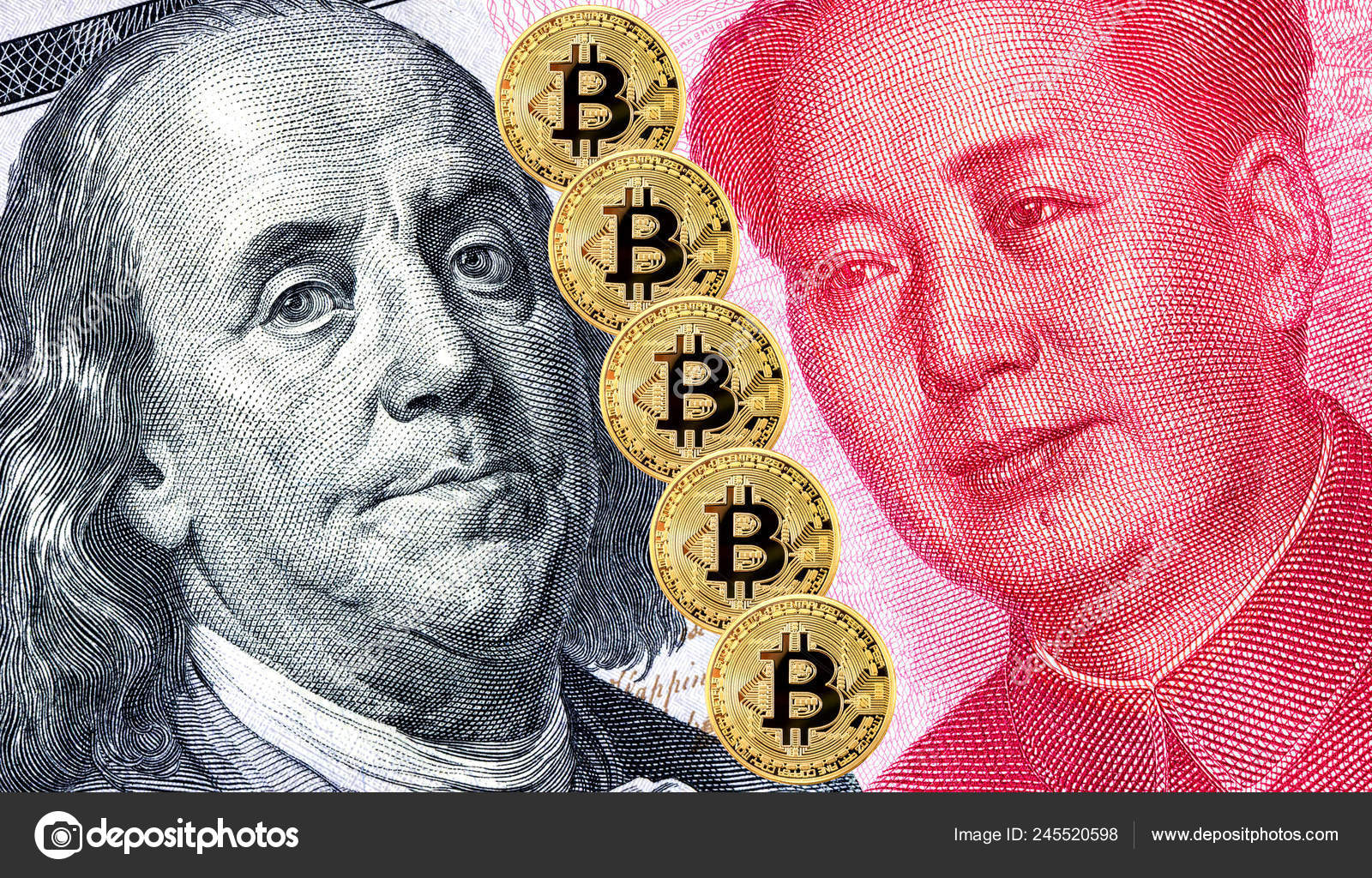 Bitcoin Portraits Benjamin Franklin Mao Zedong Business Concept ...