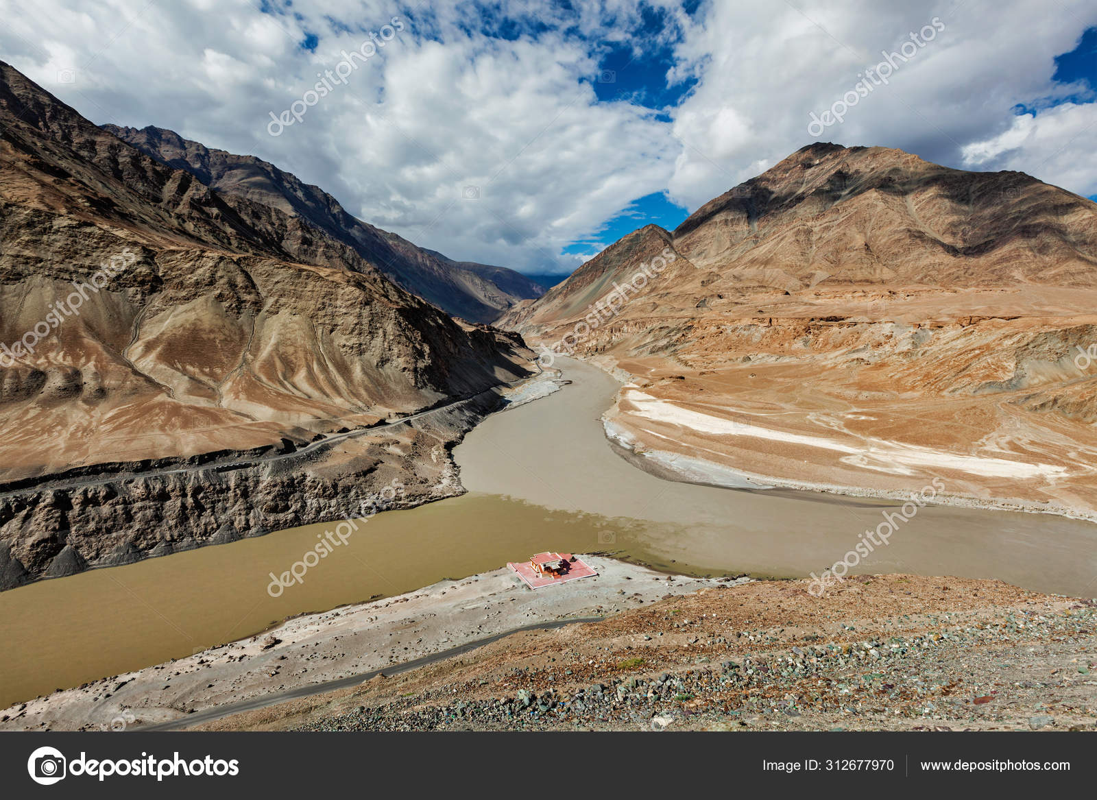 Confluence of Indus and Zanskar Rivers in Himalayas Stock Photo by ...