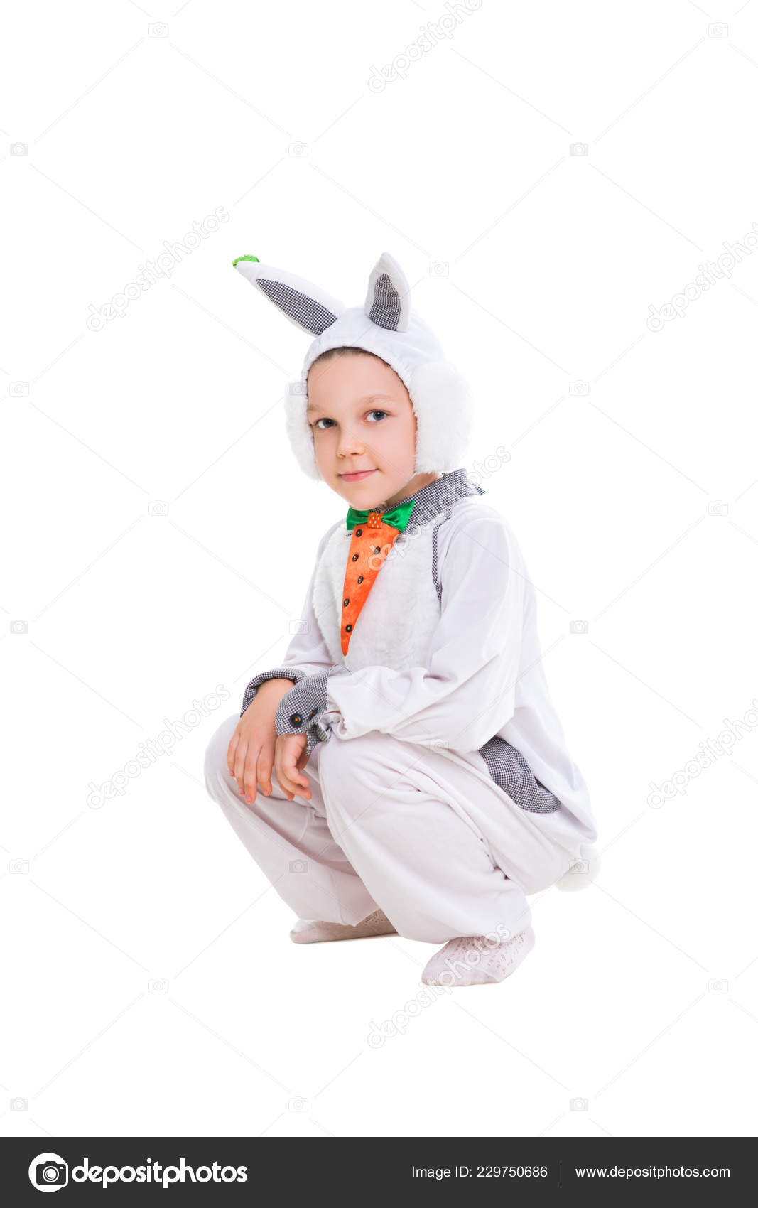 Smiling Little Boy Posing Rabbit Suit Isolated White Stock Photo by ...