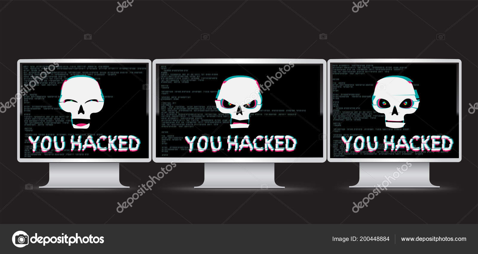 Funny Angry White Hacker Skull You Hacked Text Monitor Device Stock ...