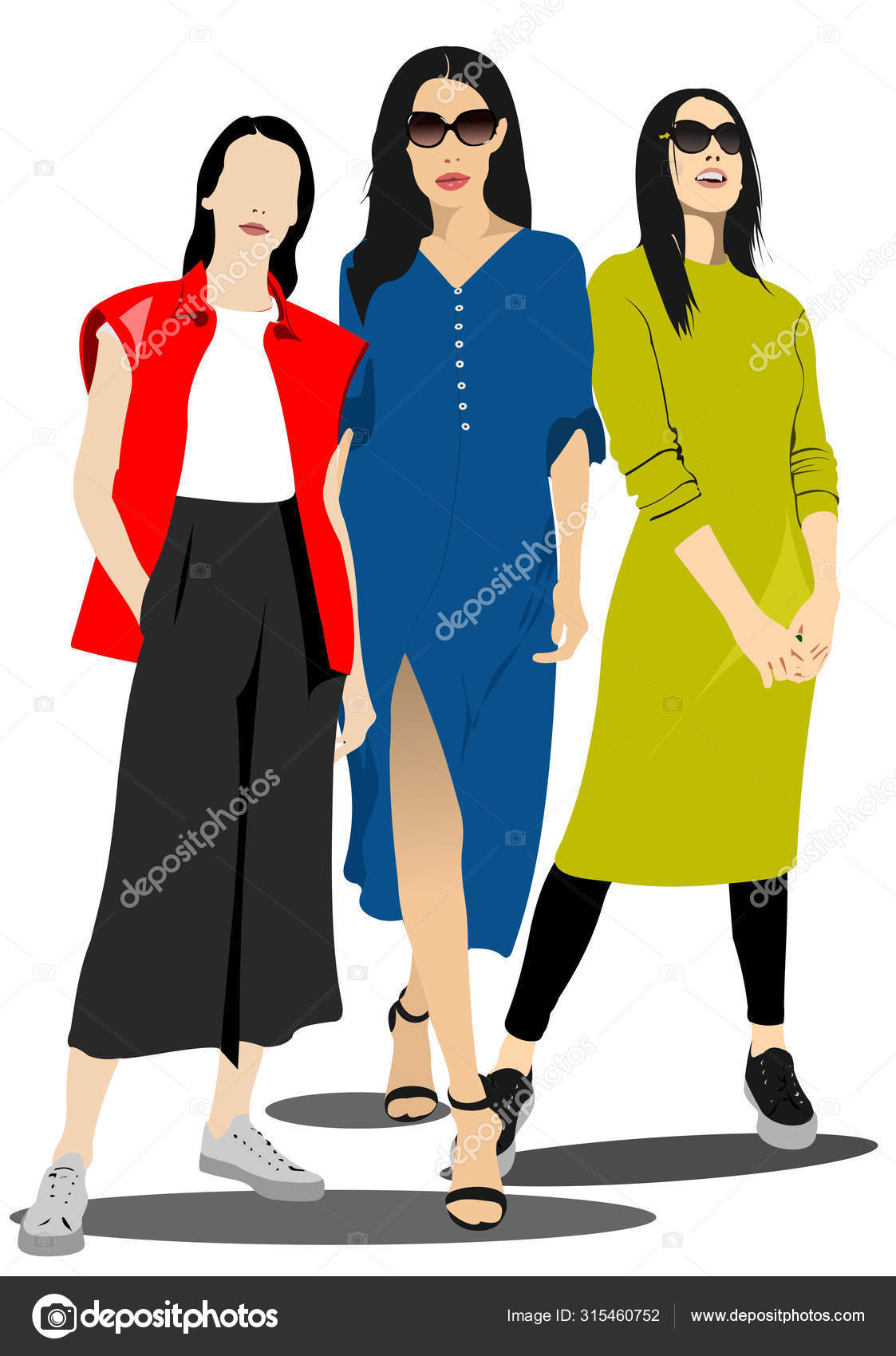Three Young women. Vector illustration Stock Vector Image by ©leonido ...