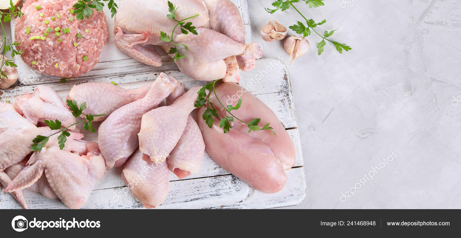 Different Types Fresh Chicken Meat Healthy Diet Eating Top View Stock ...