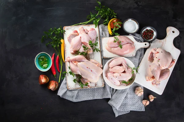 Different Types Raw Chicken Meat Black Background Healthy Diet Eating ...