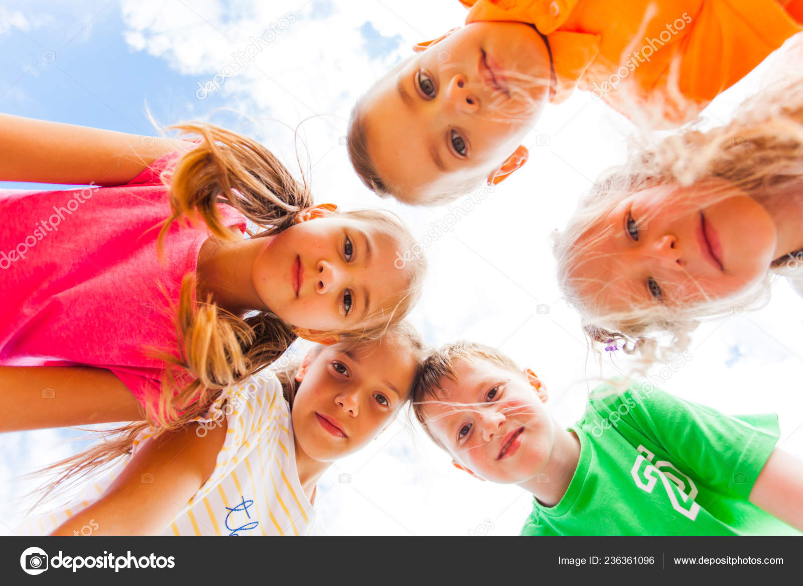 Kids standing leaning looking at the camera — Stock Photo © oksixx ...