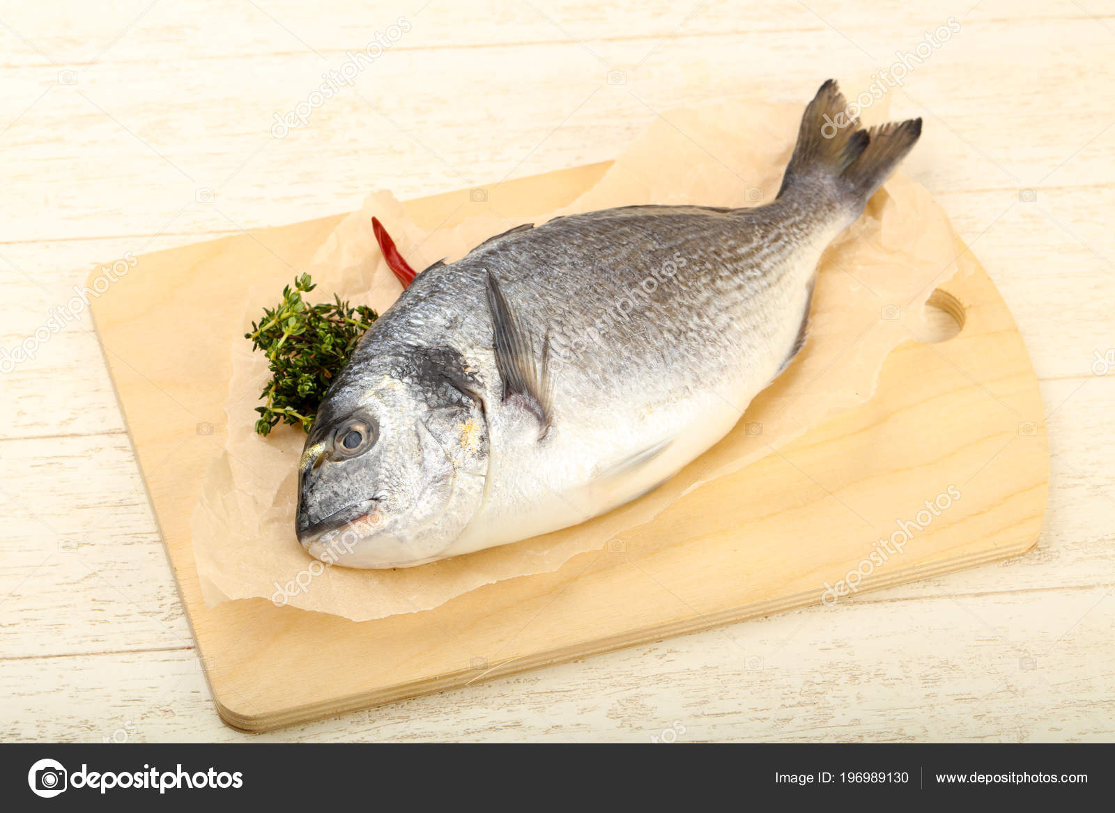 Raw Dorada Fish Ready Cooking Wooden Board Stock Photo by ©AndreySt ...