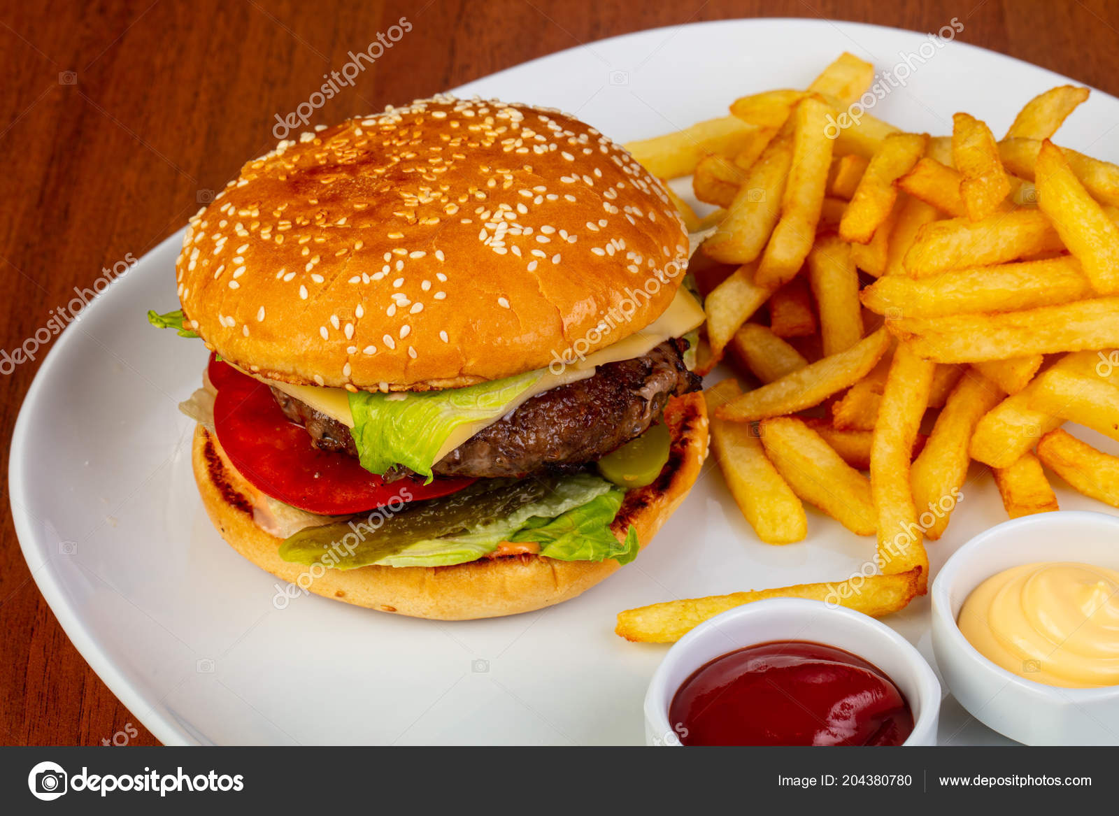 Tasty Beef Burger French Fries — Stock Photo © AndreySt #204380780 Tasty Beef Burger French Fries — Stock Photo © AndreySt #204380780