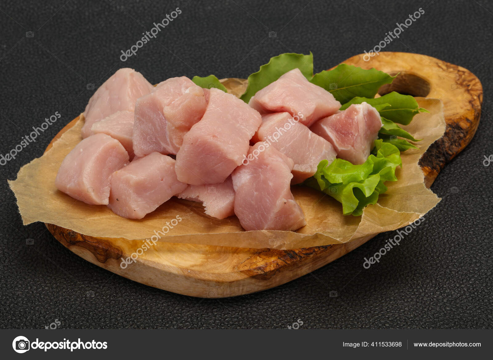 Raw Fresh Pork Meat Cube Ready Cooking — Stock Photo © AndreySt #411533698