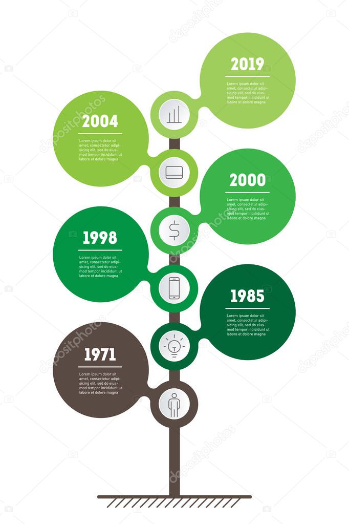 Infografías de la línea de tiempo vertical. El desarrollo y crecimiento ...