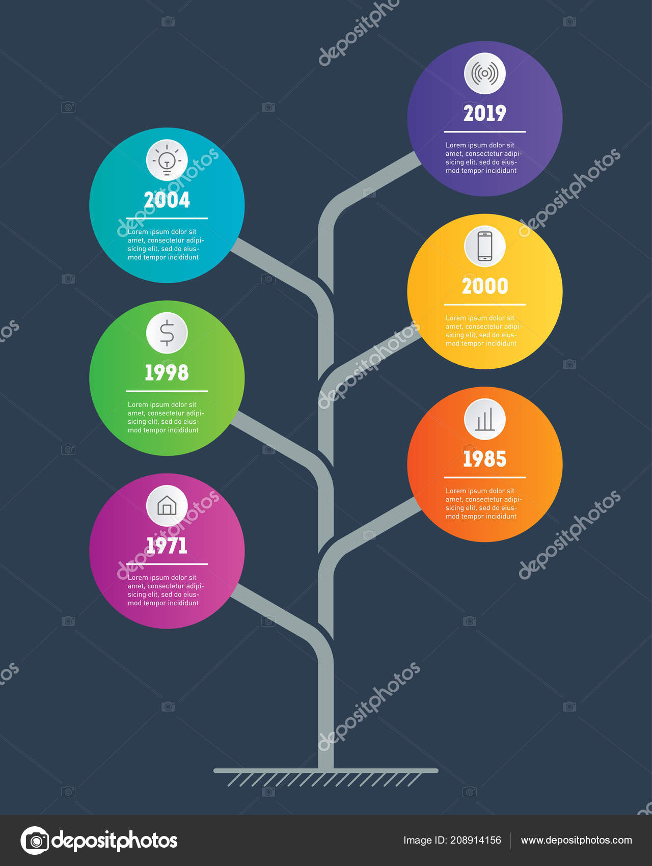 Vertical Tree Timeline Infographics Development Growth Business Time ...