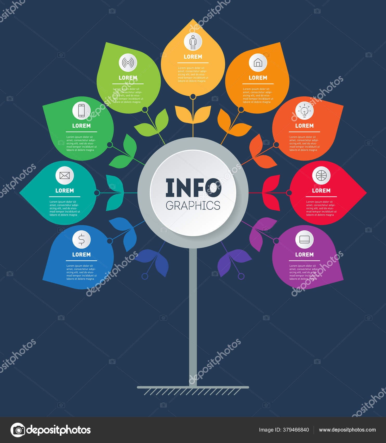 Infographics Tree Colourful Rainbow Leaves Business Vector Design Stock ...