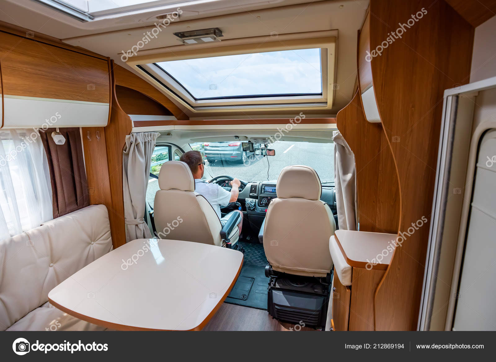 Man Driving Road Camper Van Caravan Car Vacation Family Vacation ...