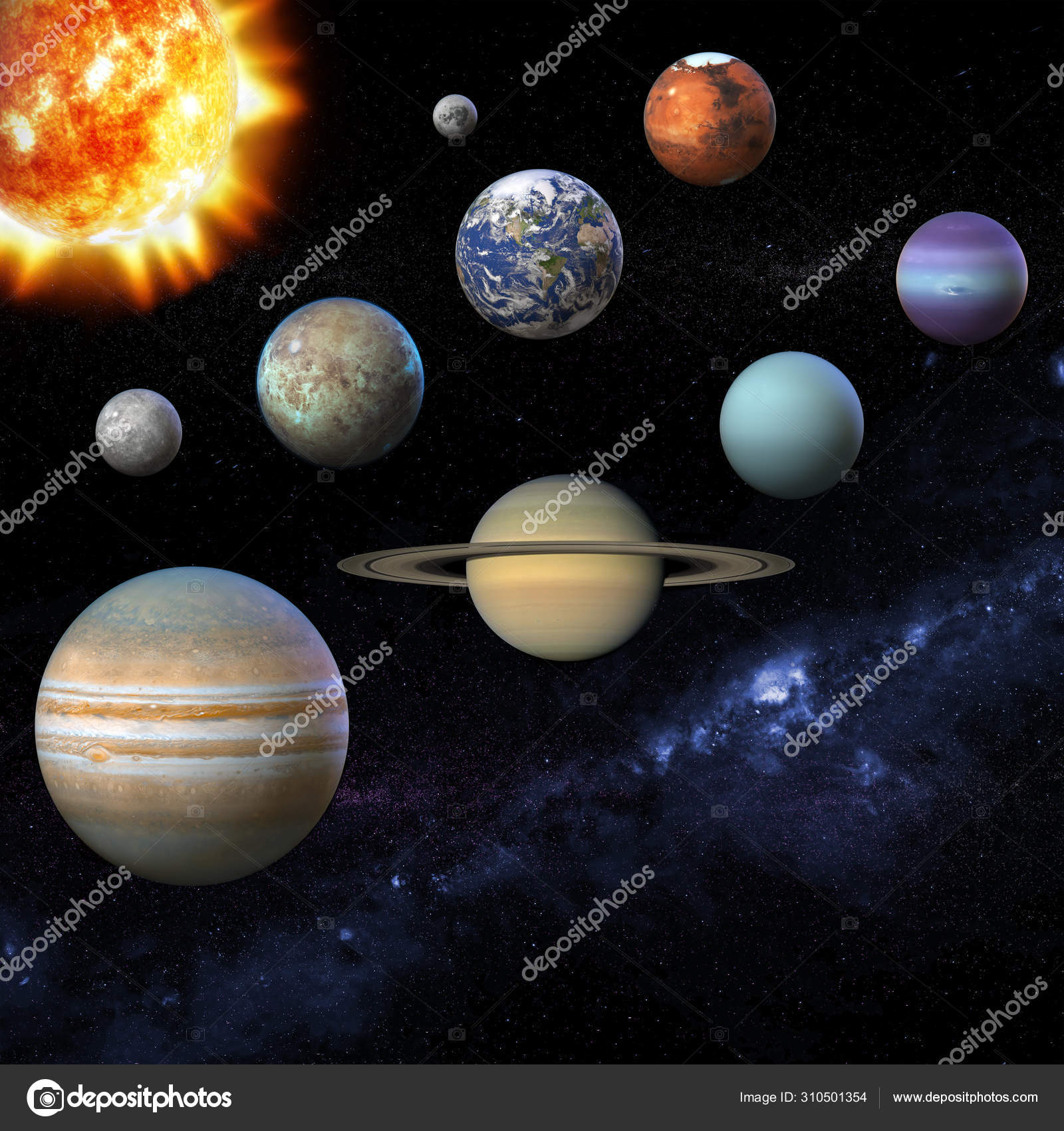 Solar system planets, sun and stars Stock Photo by ©Paulpaladin 310501354
