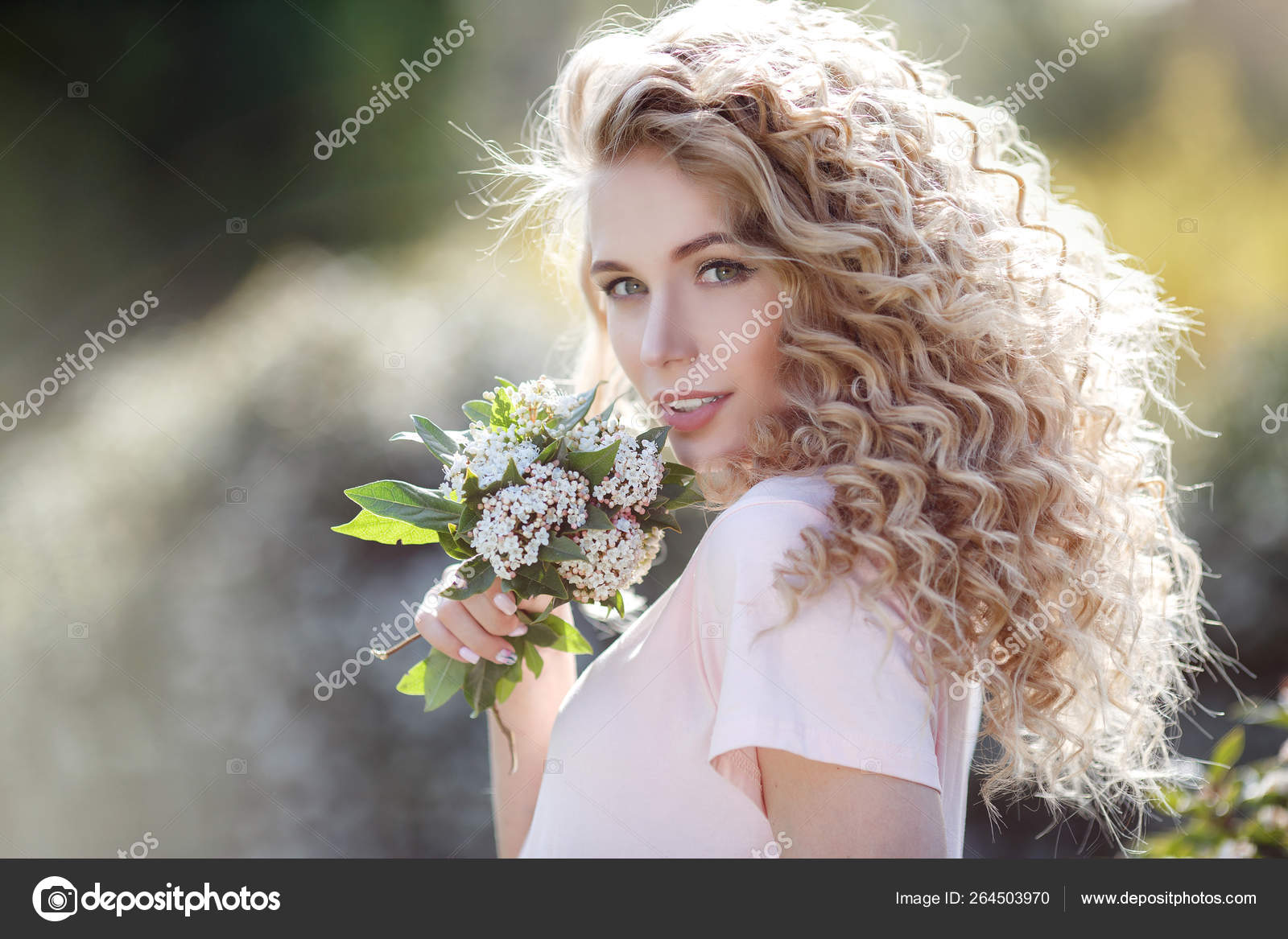 Beautiful Young Model Spring Girl Flowers Hairstyle Summer Blossom Park ...