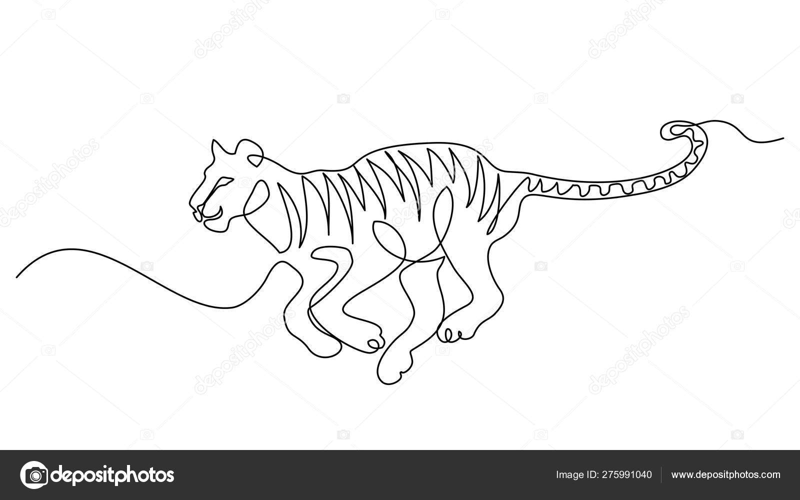 Continuous one line drawing. Tiger jumping symbol. Stock Vector Image ...