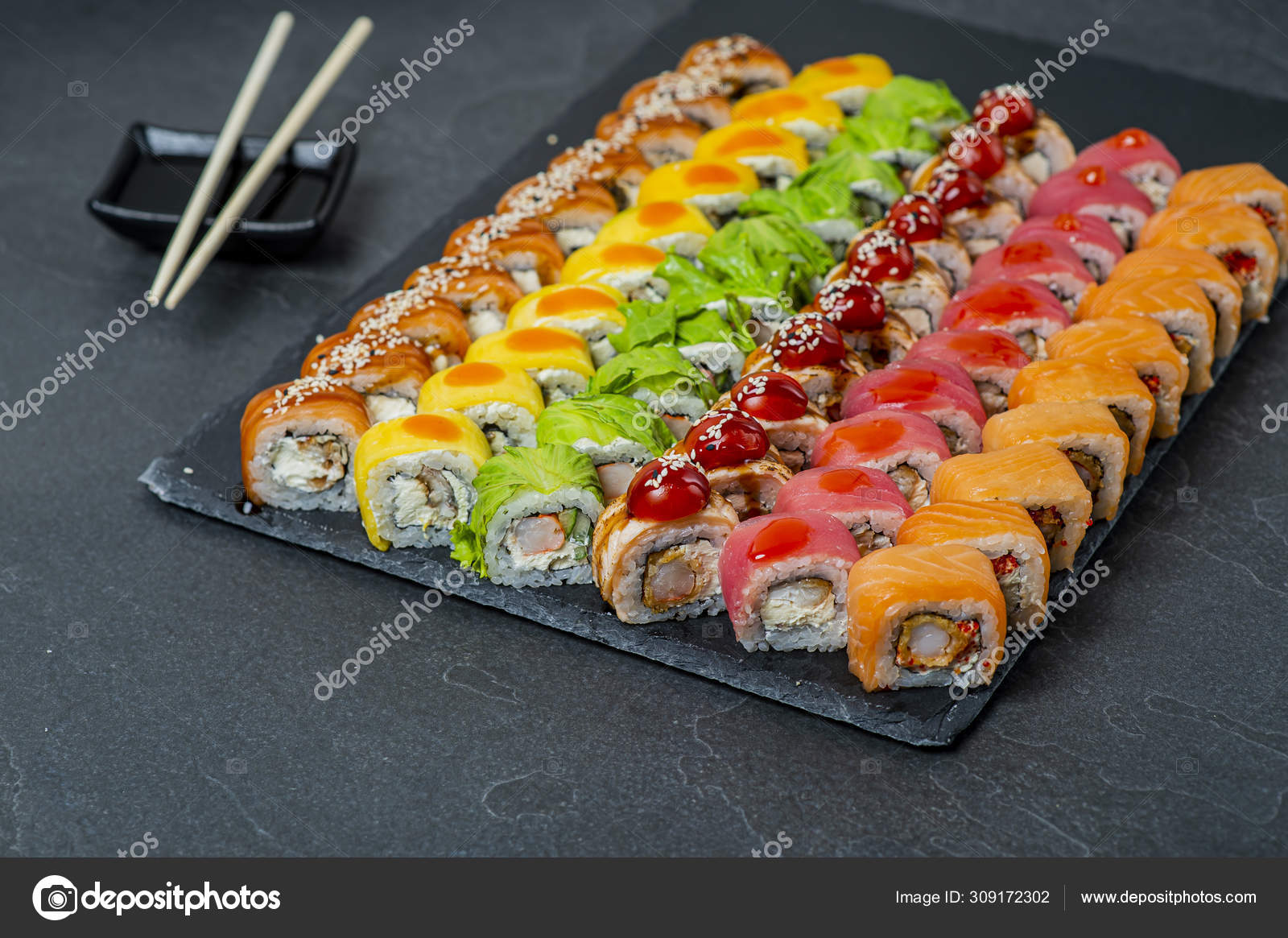 Sushi Set Different Types Maki Sushi Nigiri Sushi — Stock Photo ...