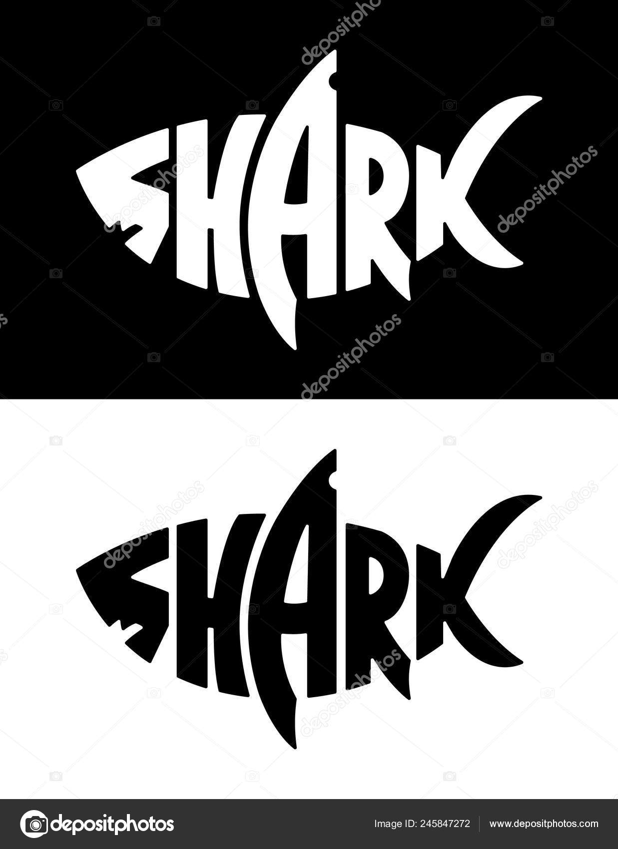 Shark Lettering Shark Silhouette Lettering Shark Shape Black White ...