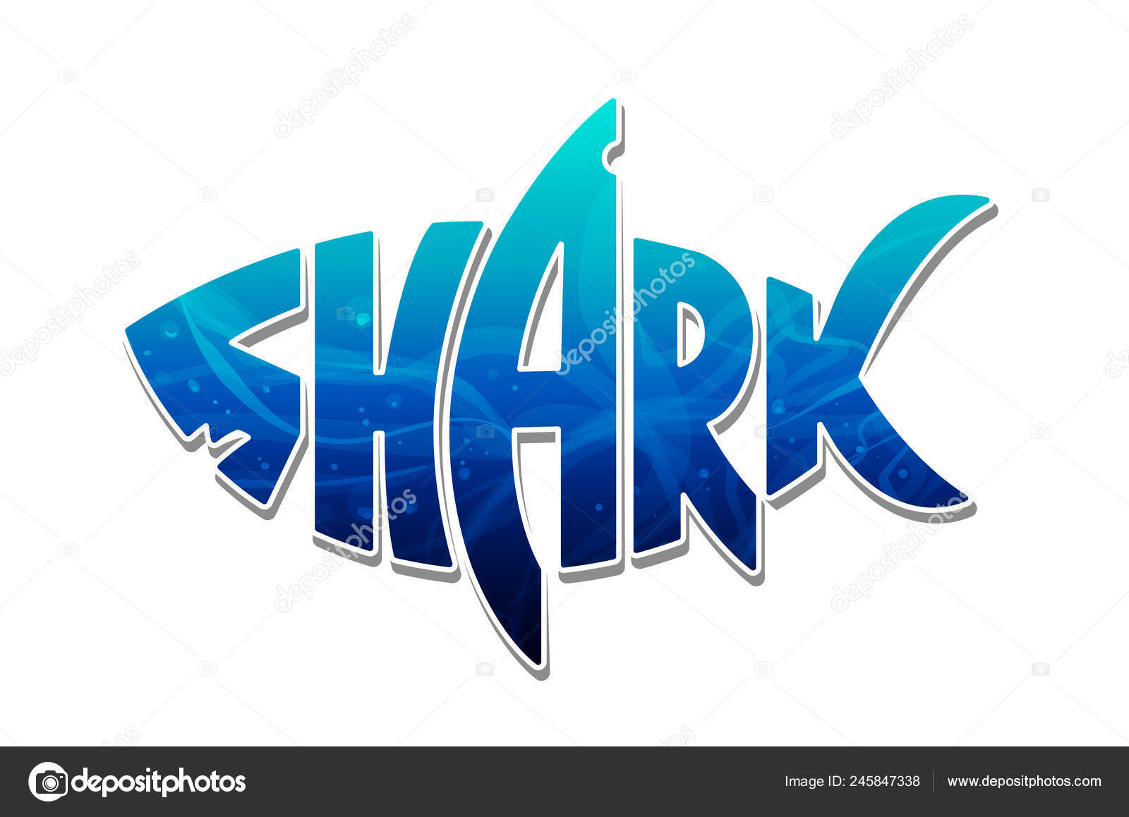 Word Shark Inscribed Shape Shark Filled Blue Ocean Water Colorful Stock ...