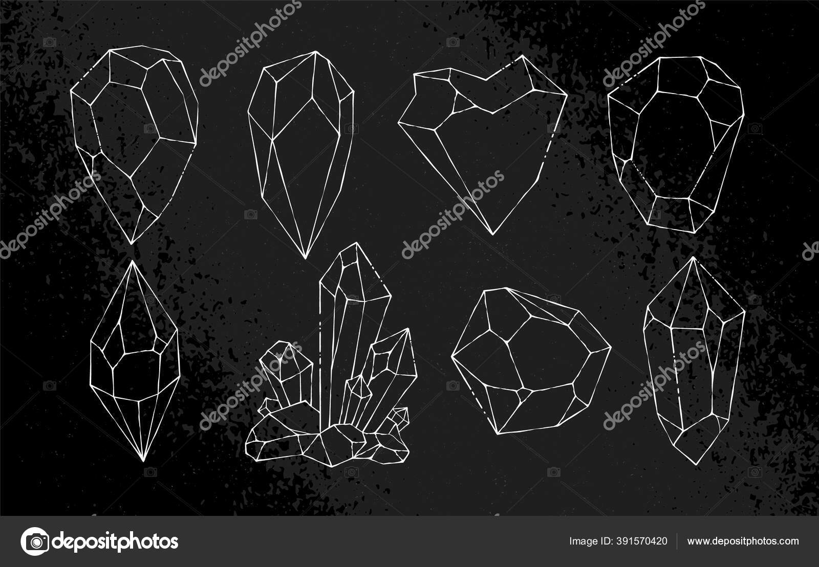 White Hand Drawn Crystal Shapes Line Art Asymmetric Crystal Icons Stock ...