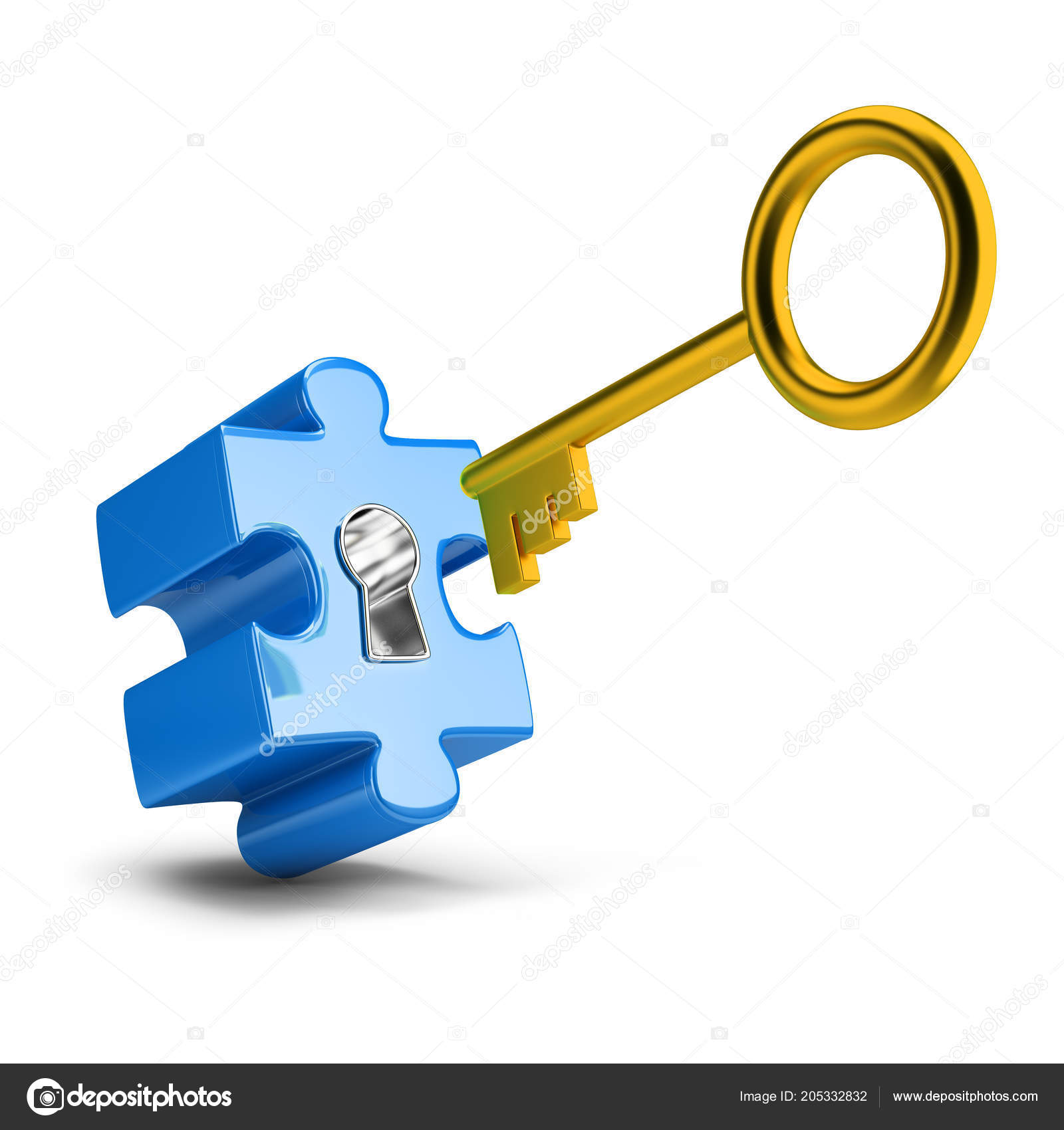 Golden Key Opens Blue Puzzle Image White Background — Stock Photo ...