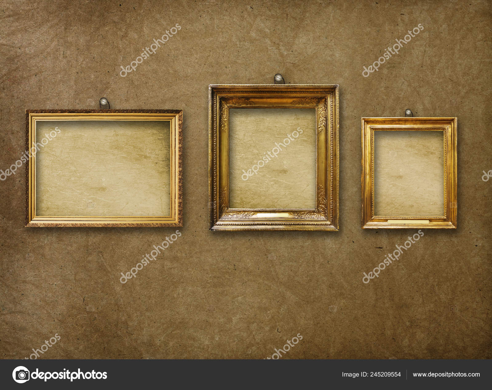 Old Vintage Gold Ornate Frame Picture Grunge Stone Wall — Stock Photo ...