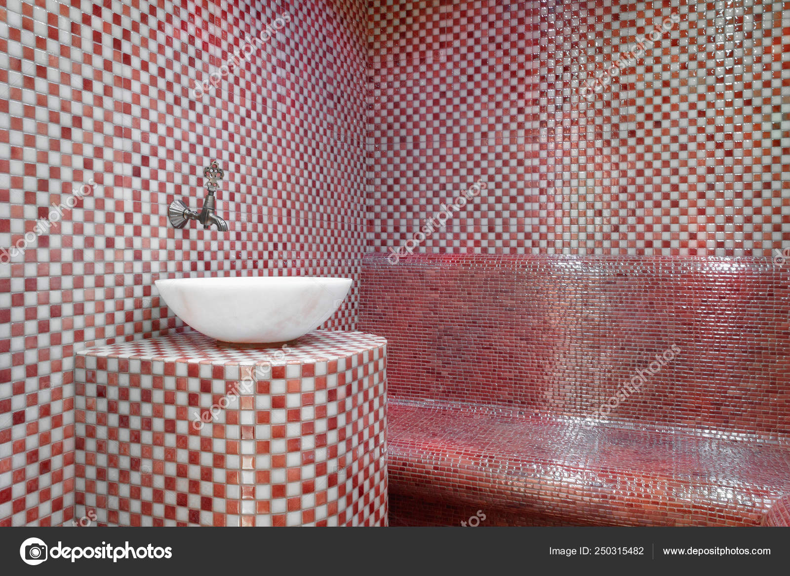 Traditional Turkish Hamam Stone Walls Sink Stack Towels — Stock Photo ...