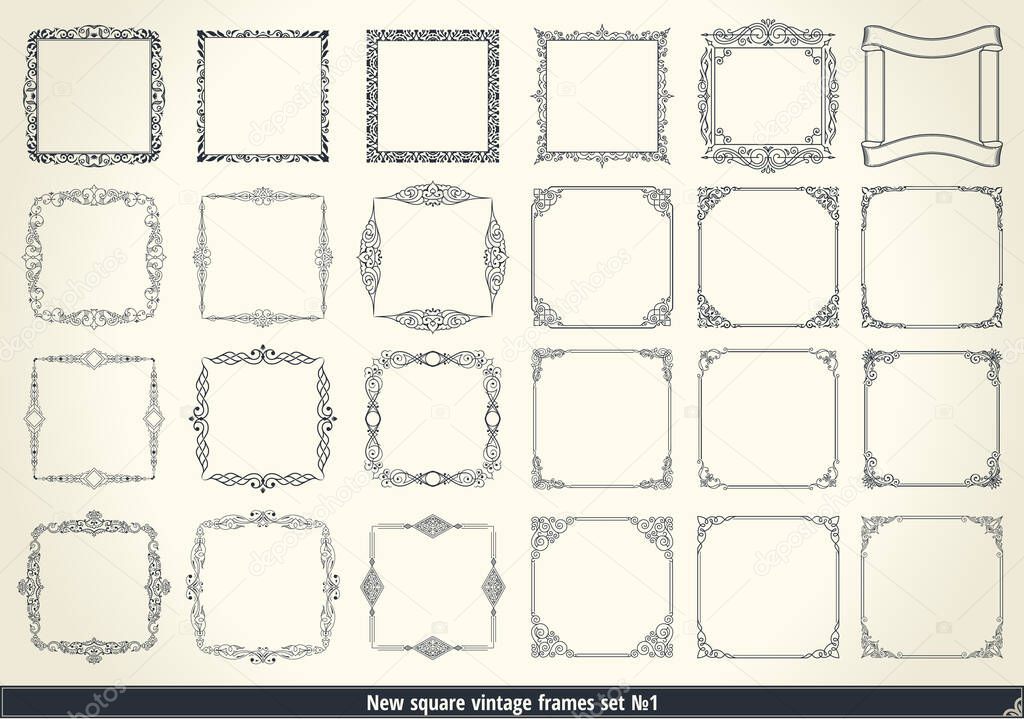 Conjunto de marco caligráfico vintage. Borde vectorial blanco y negro ...