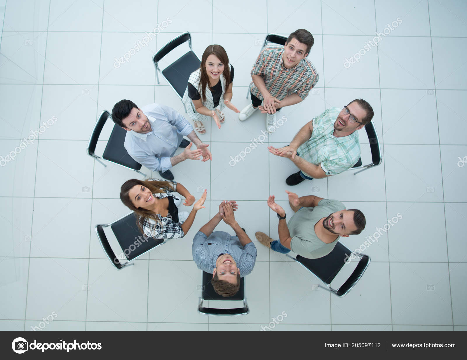 Top view.boss and business team applauds before the briefing Stock ...