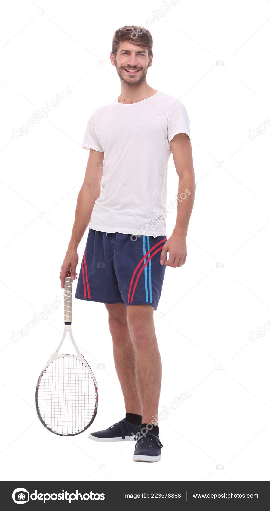 Side view.smiling man with tennis racket. Stock Photo by ©depositedhar ...