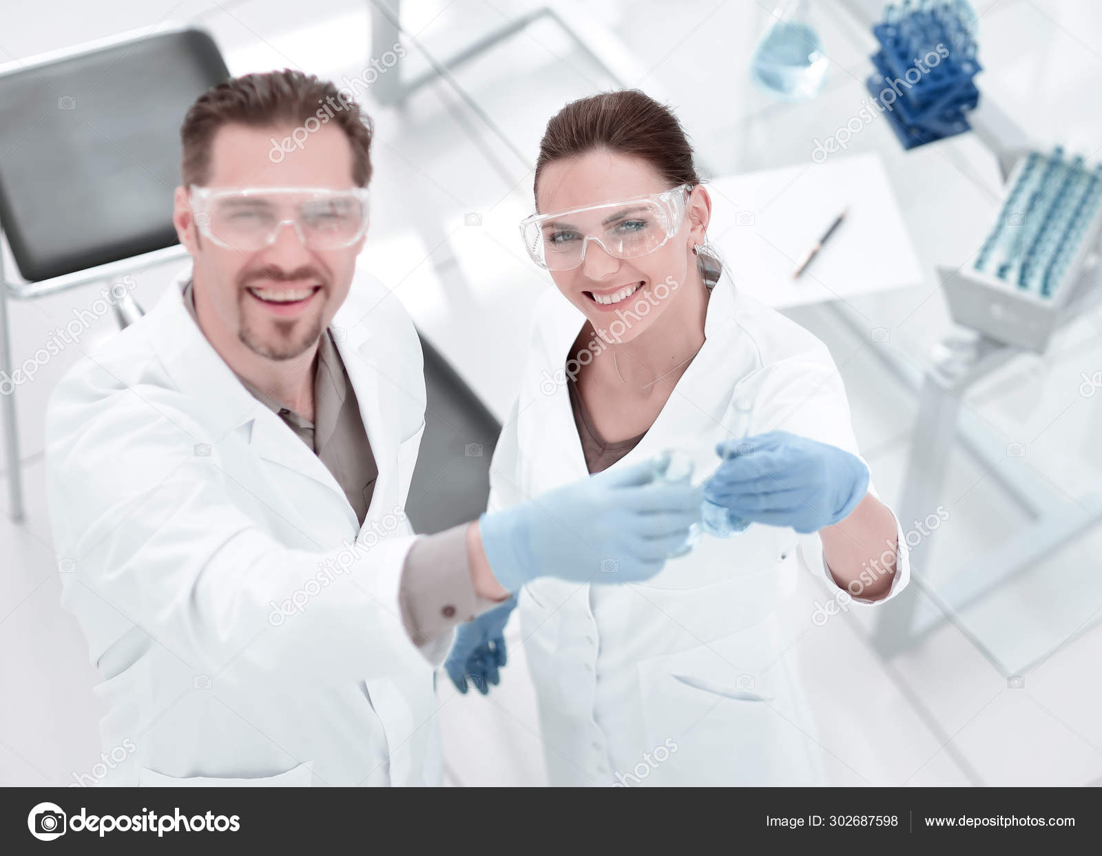 Top view.the researchers showing the results of their research — Stock ...