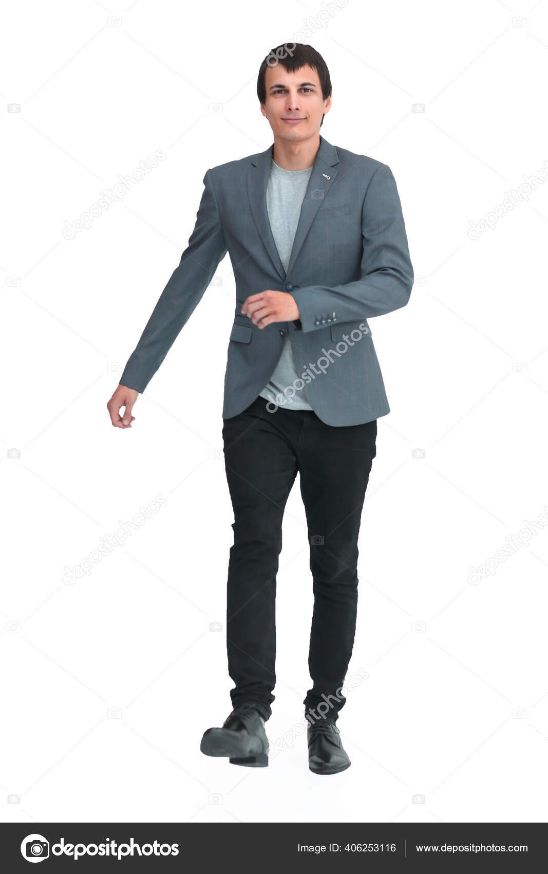 Rear view. happy young man striding forward. — Stock Photo ...