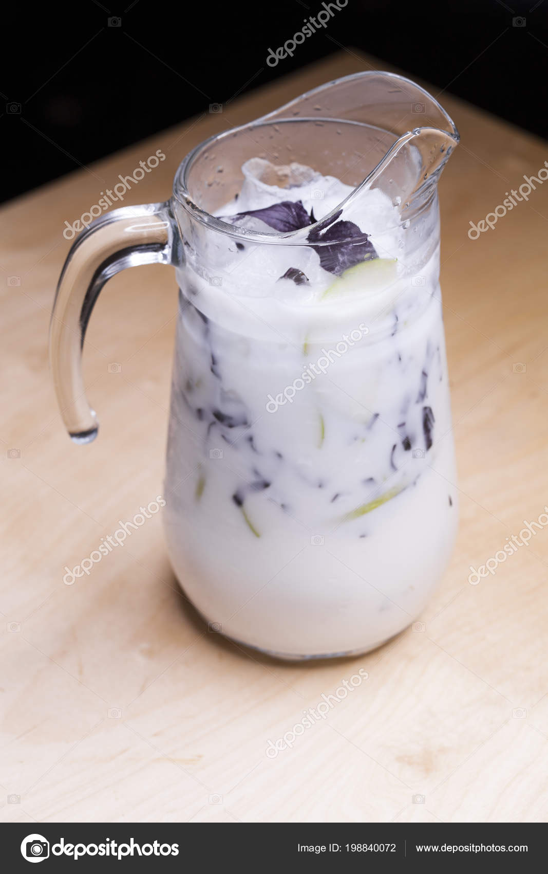 Ayran Liquid Drink Made Yogurt Ransparent Glass Cup Green Apple Stock ...