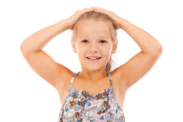 Beautiful Blonde Little Girl Isolated White Background — Stock Photo © arkusha #206797438