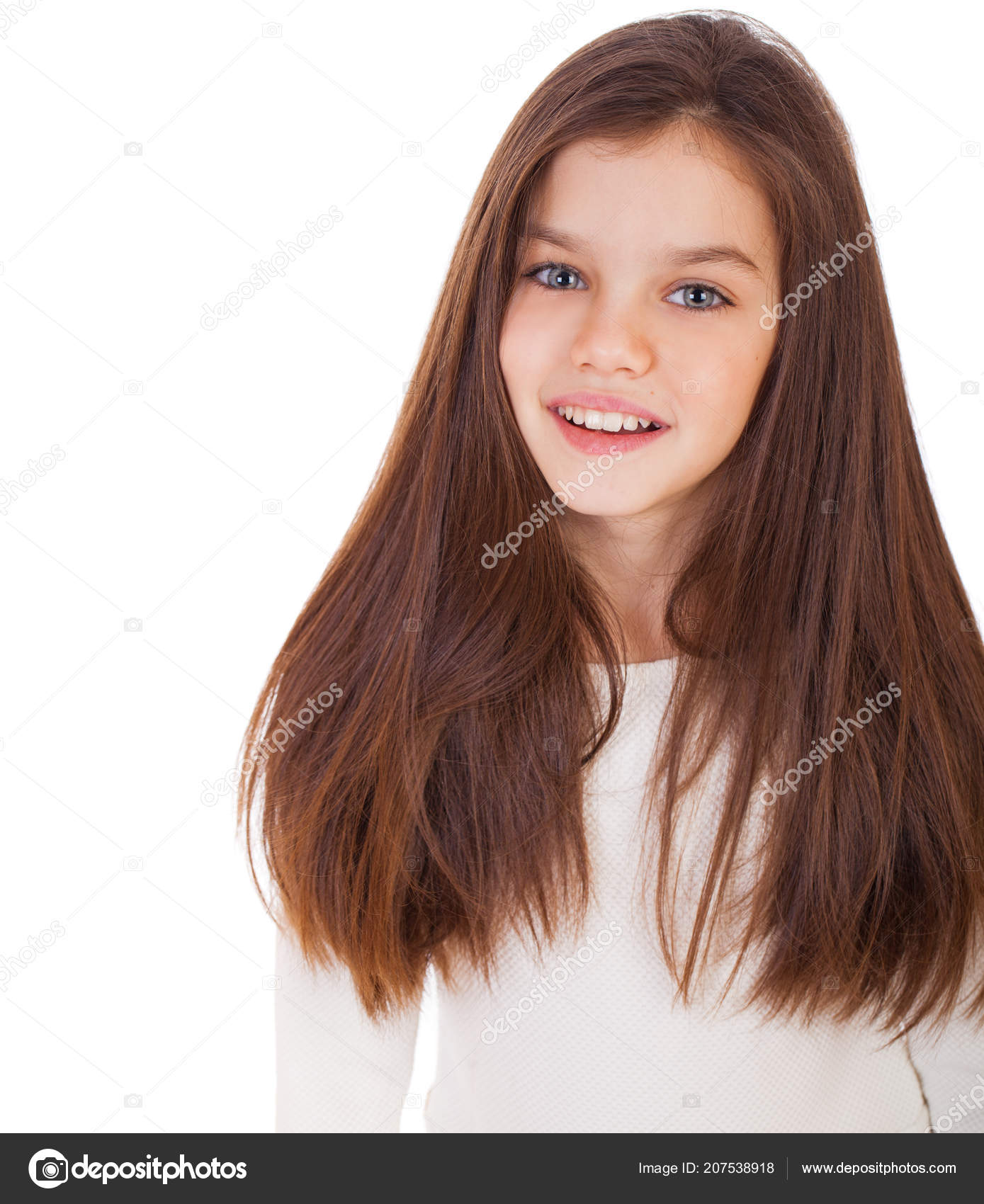 Beauty Model Portrait Charming Brunette Little Girl Isolated White ... Beauty Model Portrait Charming Brunette Little Girl Isolated White ...