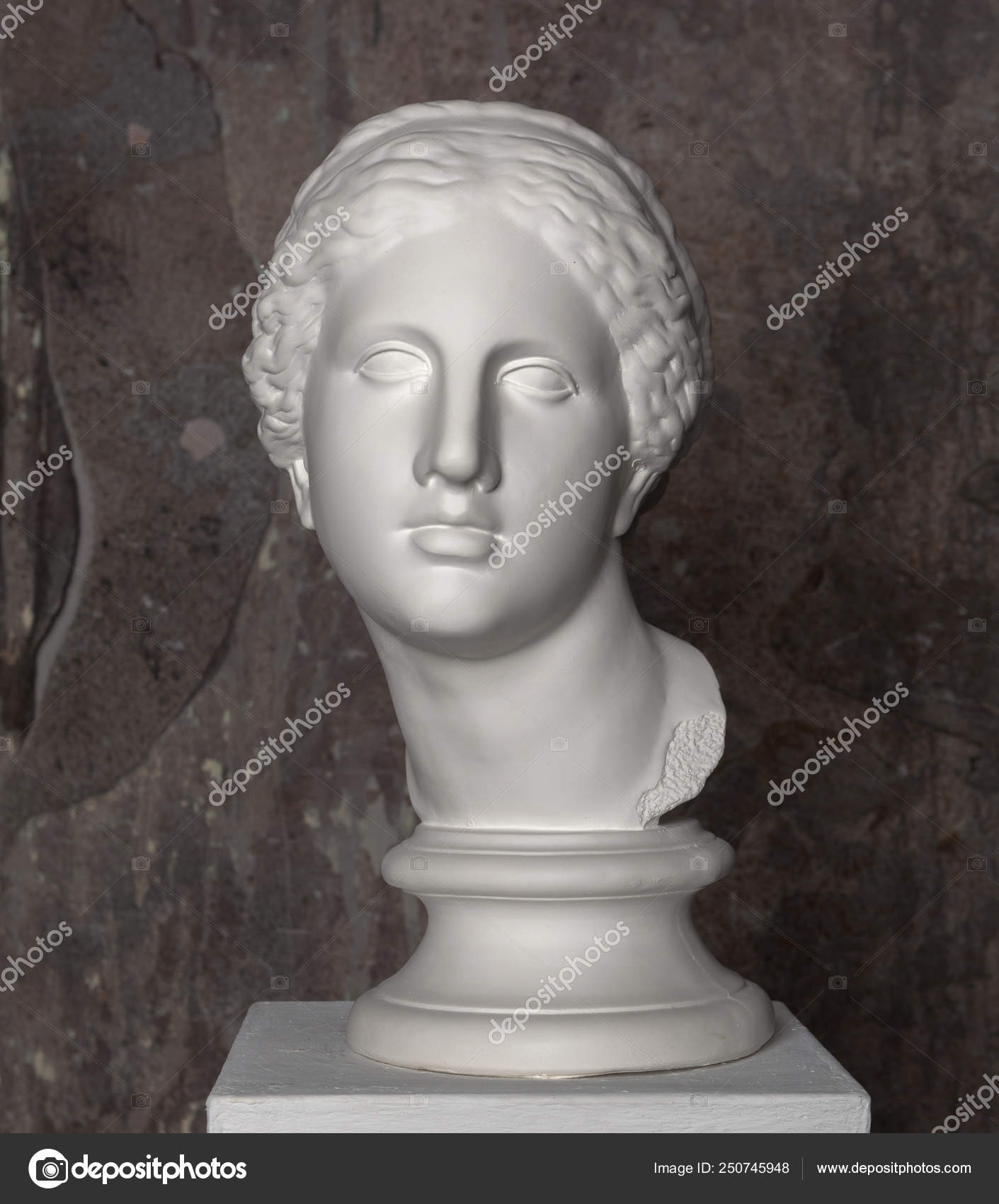 White marble head of young woman. Statue art sculpture of stone face ...