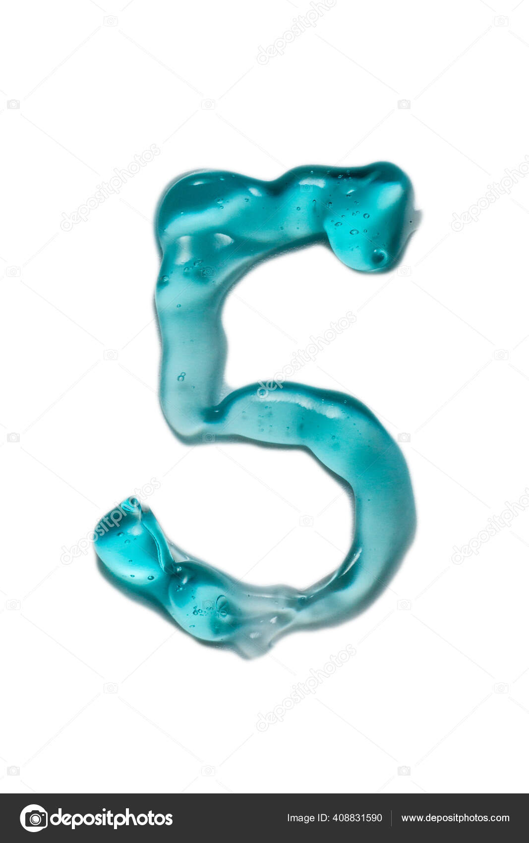 Number five written by transparent gel isolated on white background ...