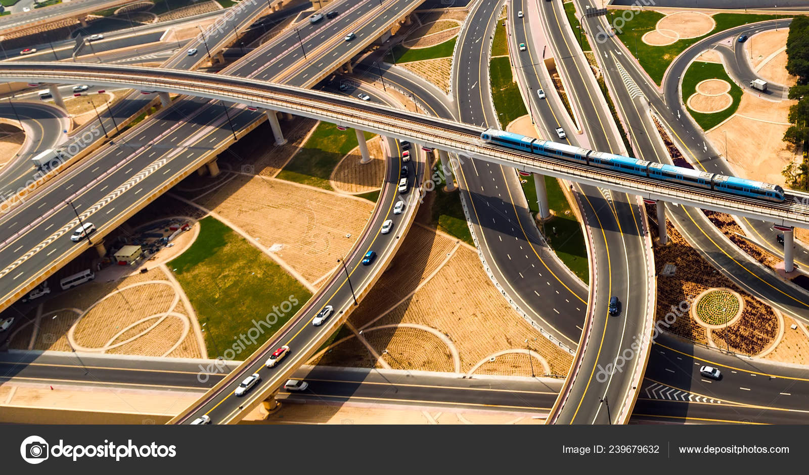 Top View Transport Infrastructure Dubai Metro Network Line Urban ...