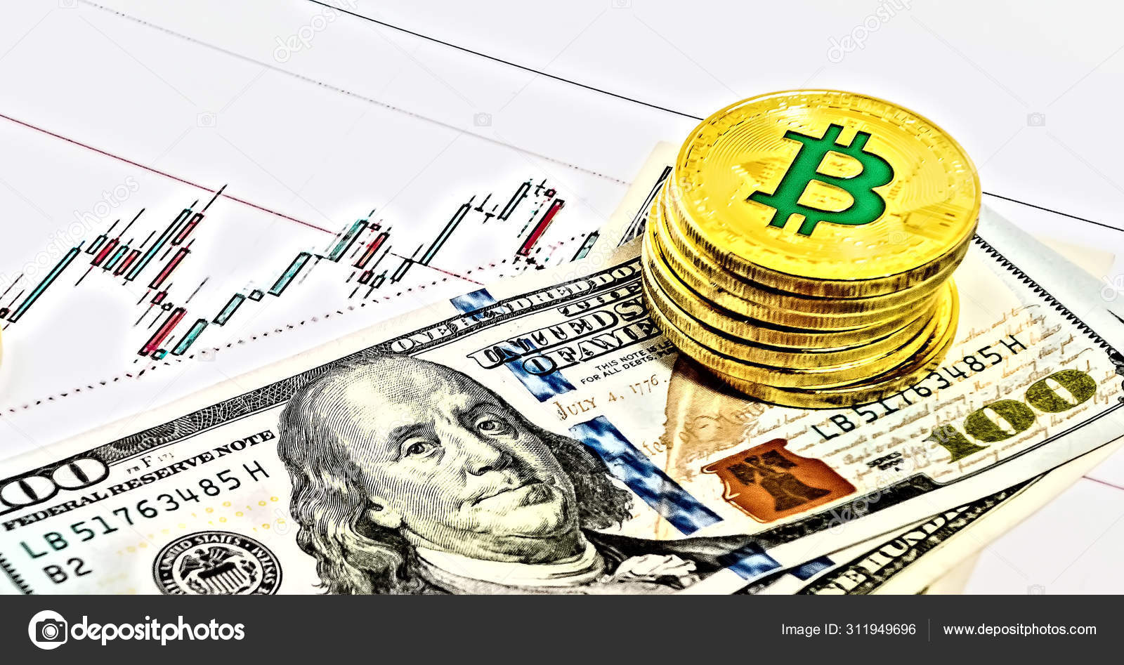 One hundred dollar bill graph bitcoin crypto btc digital marketi ...