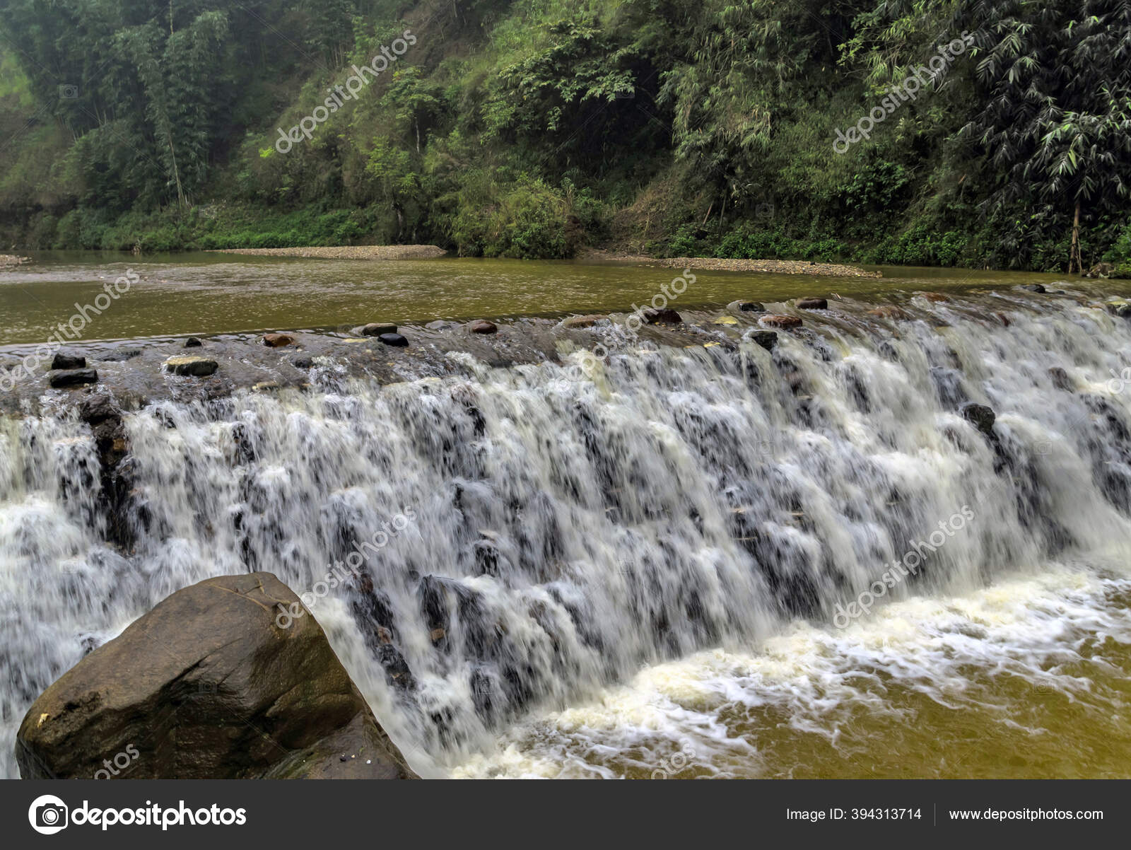 Waterfall Cascade Jungle Cliffs Rock Mountain River Motion Stock Photo ...