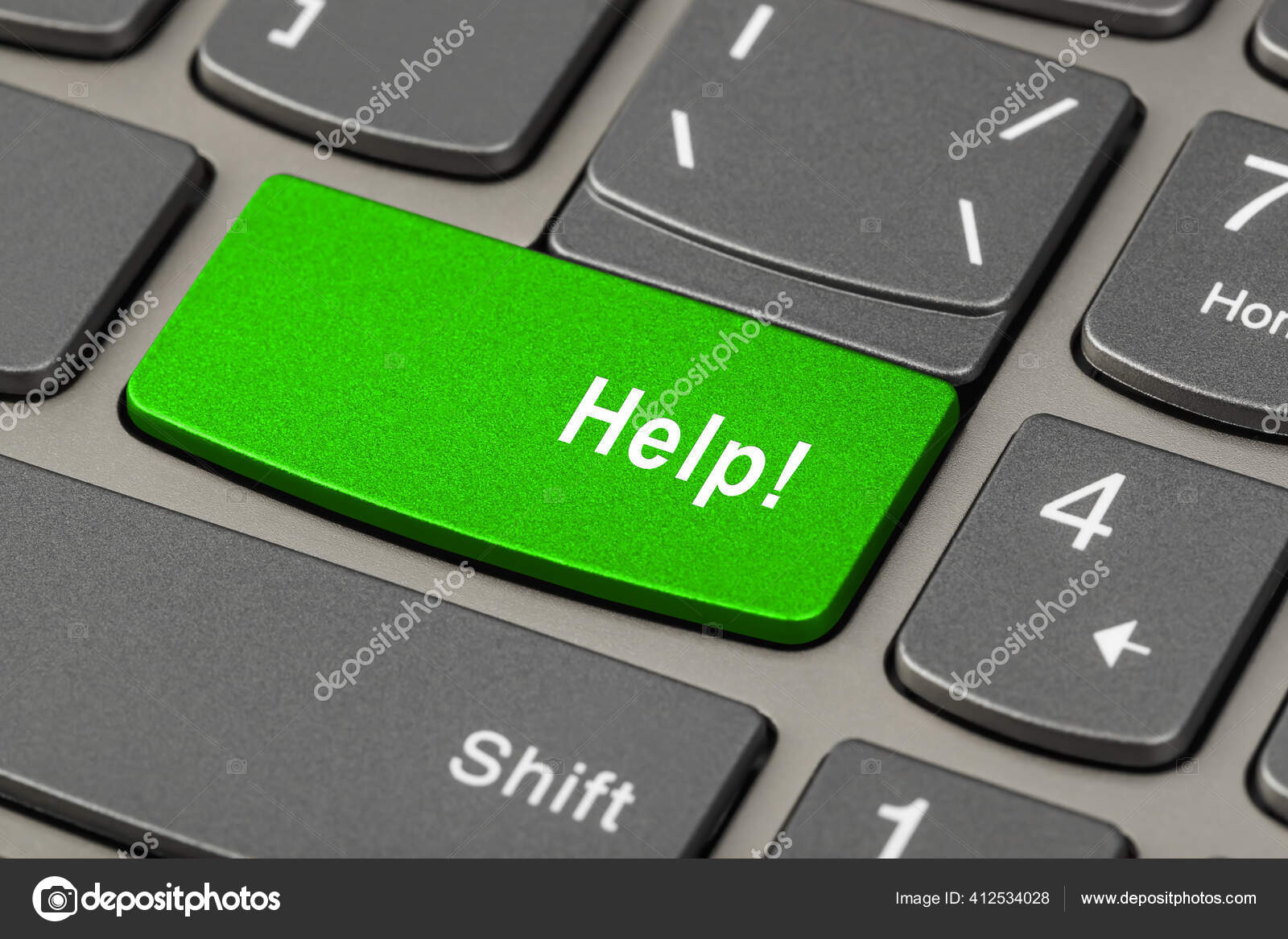 Computer Notebook Keyboard Help Key Technology Background — Stock Photo ...