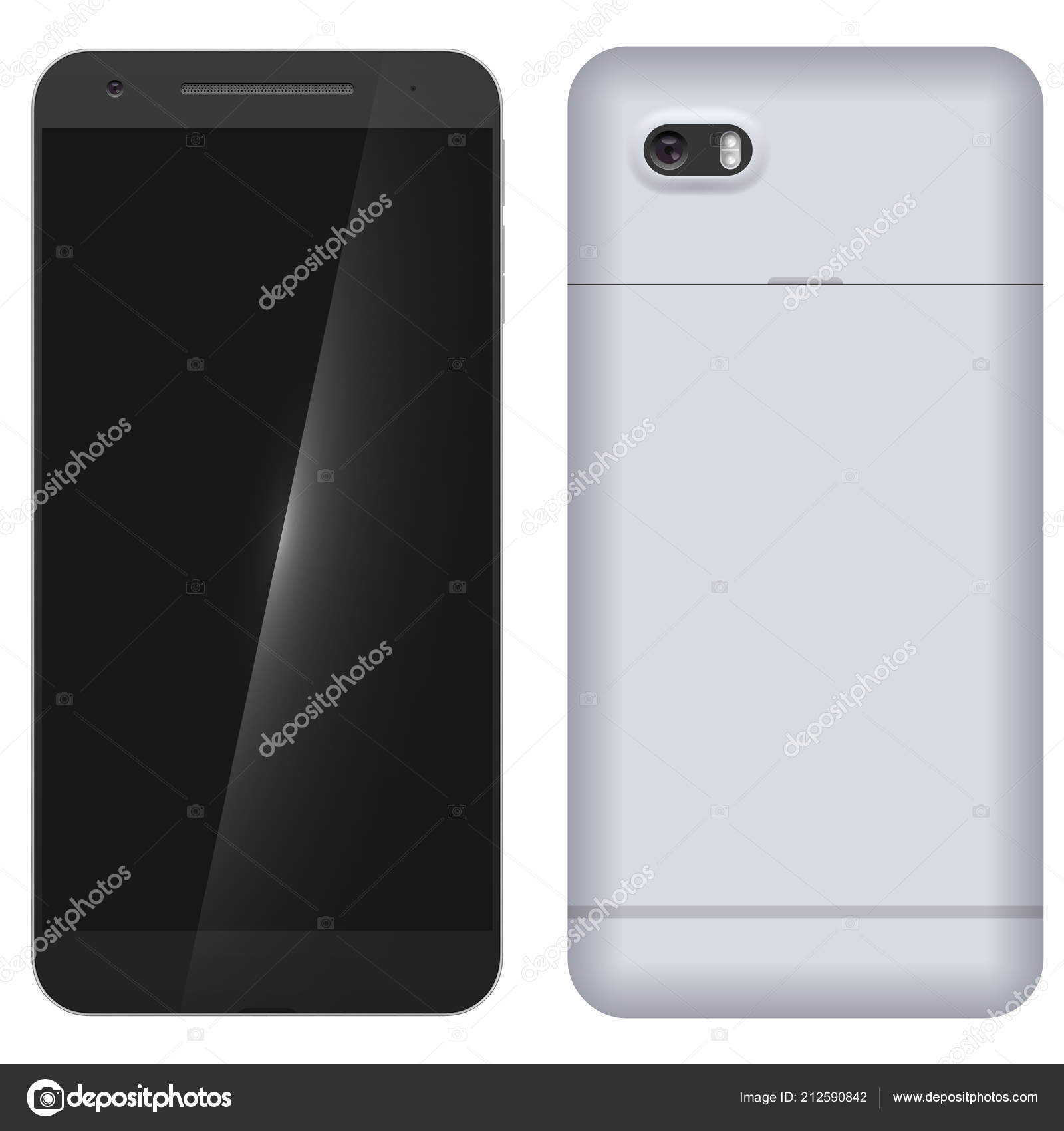 Front Back Modern Mobile Phone Isolated White Background Smartphone ...