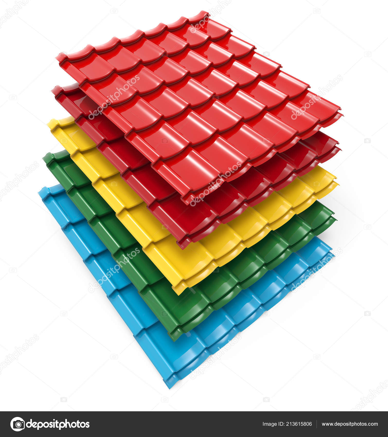 Color Metal Roof Tile Stack Isolated White Background Rendering Stock ...