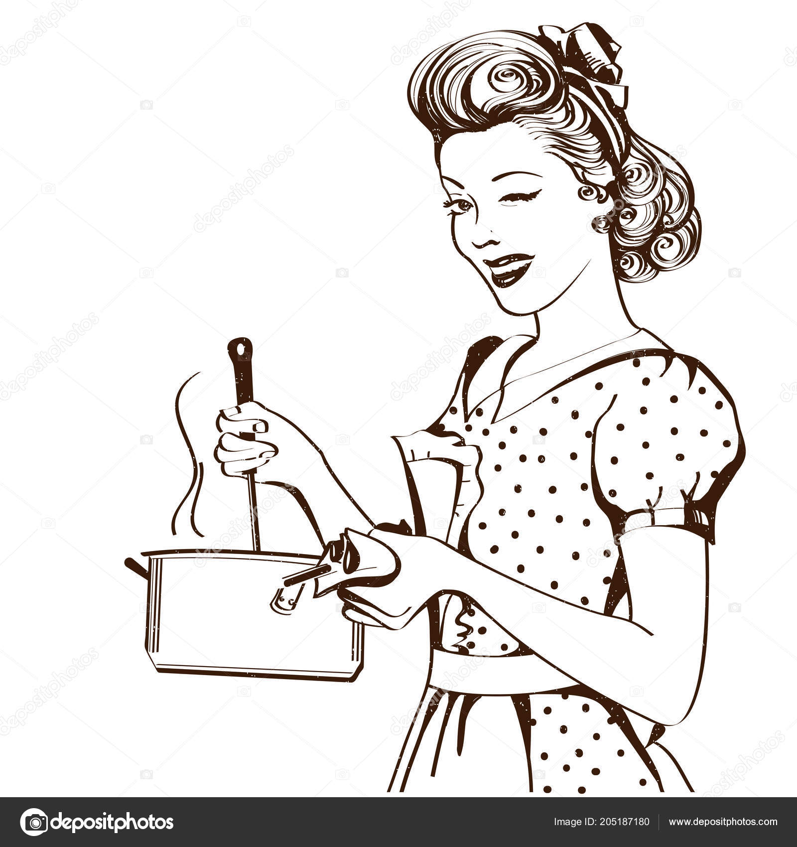 Vintage Woman Cooking Clipart